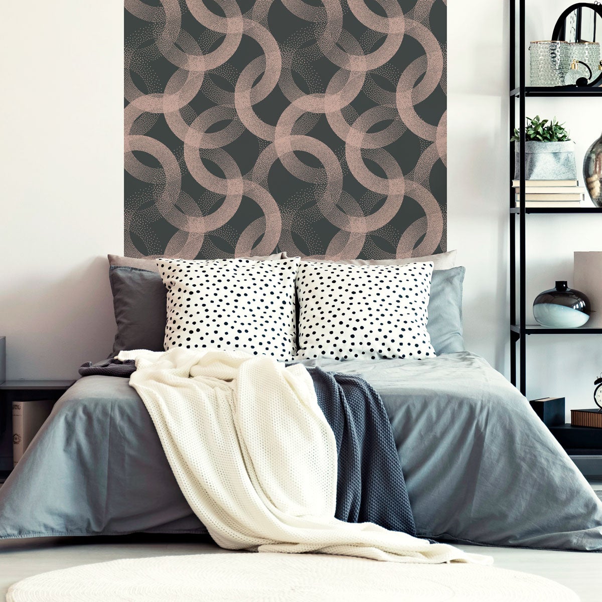 Papel pintado prepegado círculos rosa gris H300 x L60 cm - adhesivo de ...