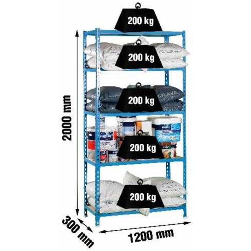 Estanteria MADERCLICK MEGAPLUS 5/300 AZUL/MADERA - 8425437077463 - Simon Rack | Leroy Merlin