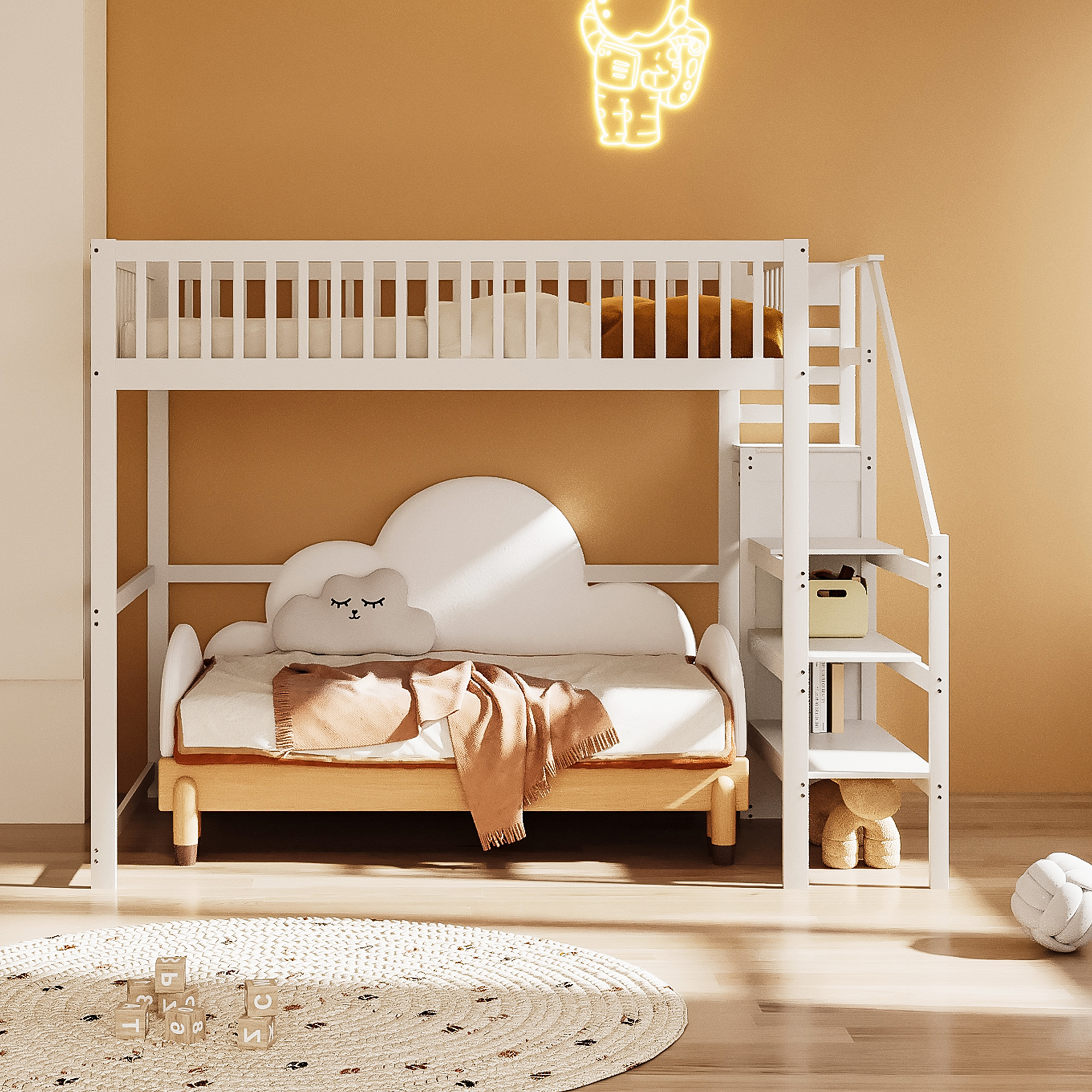 Lit mezzanine 140x200cm en bois - avec une armoire - blanc | Leroy Merlin