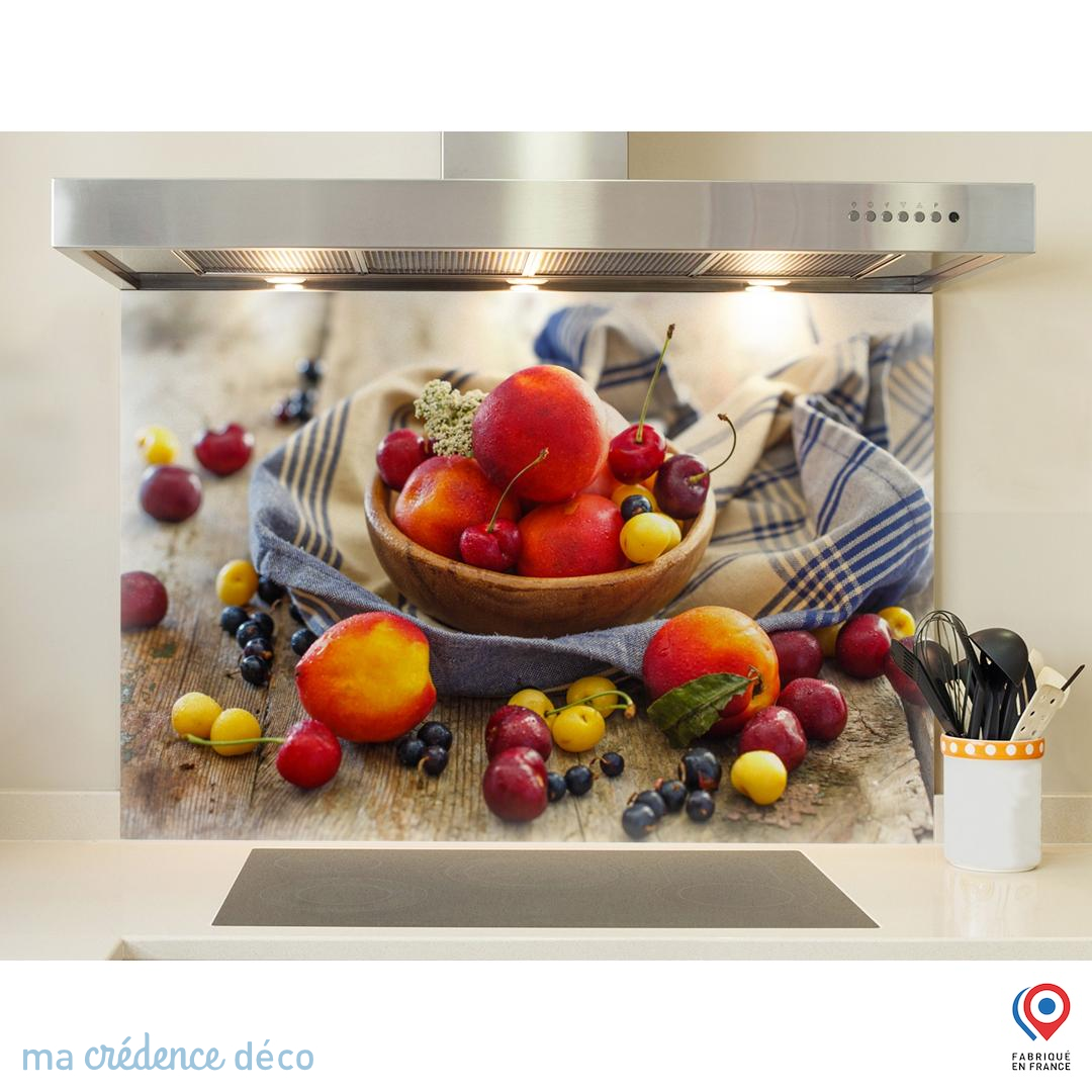Crédence cuisine fond de hotte fruits rouges - Verre trempé - L 80 cm x ...