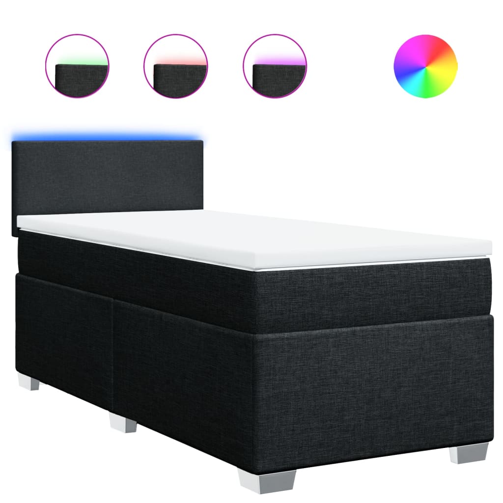 Cama box spring con colchón tela negro 90x200 cm | Leroy Merlin