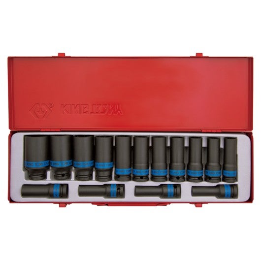 KING TONY - Coffret de douilles longues choc 1/2" 15pcs version 21-24-27-30-32mm | Leroy Merlin