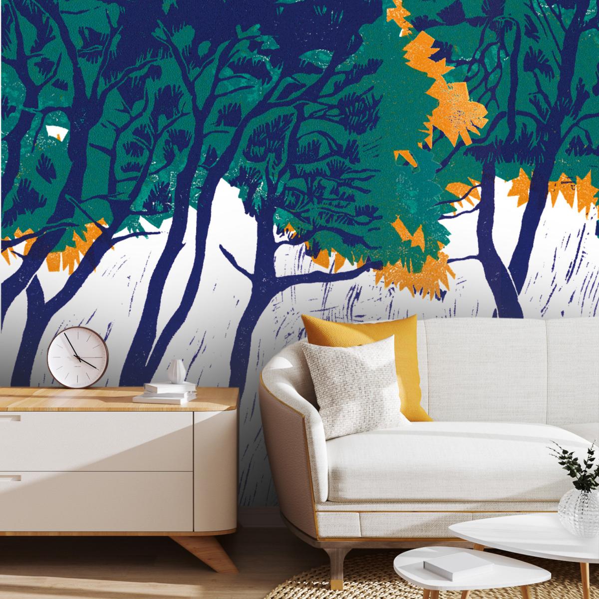 Papier peint panoramique avec forêt de pins colorés - 510x260 cm (l x h ...