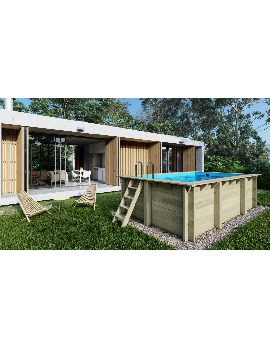 Piscine en bois Aqua 4,65x2,85 - H.1,24 m fixations à visser ...