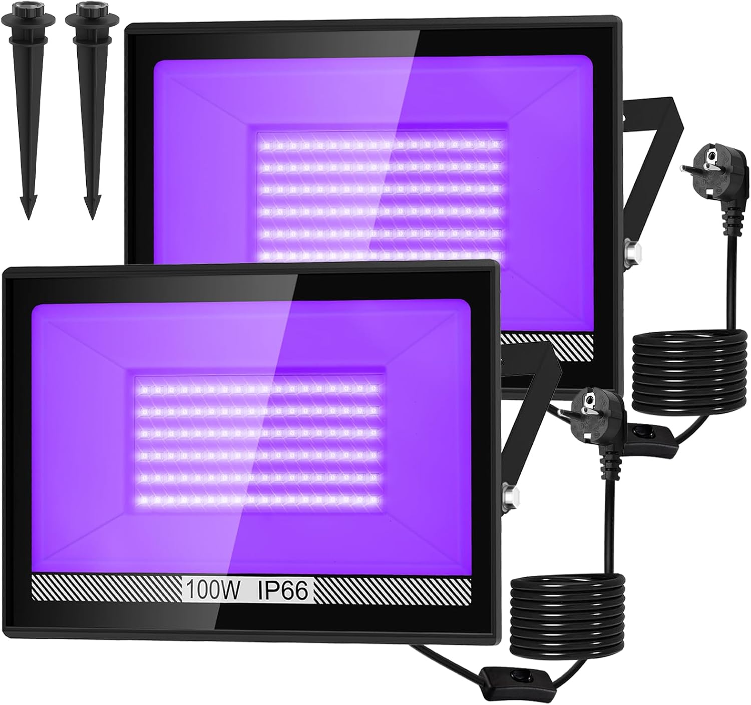 Paquete de 2 luces LED negras de 100 W, 395 nm, para fiestas ...