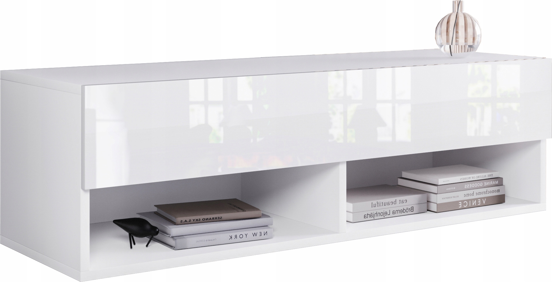 Meuble TV Lowboard A100 Blanc, Blanc brillant, Nombre de portes : 2 ...