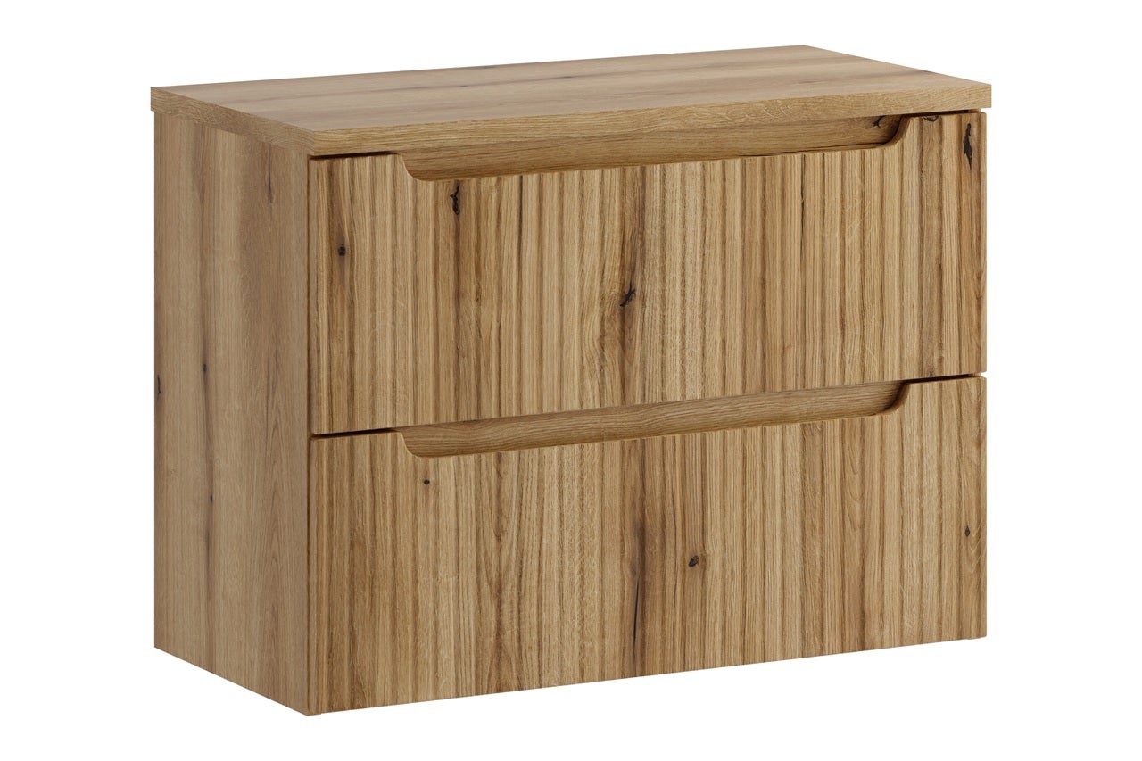 Meuble suspendu sous vasque 80 cm avec plan et 2 tiroirs NOVA chêne ...