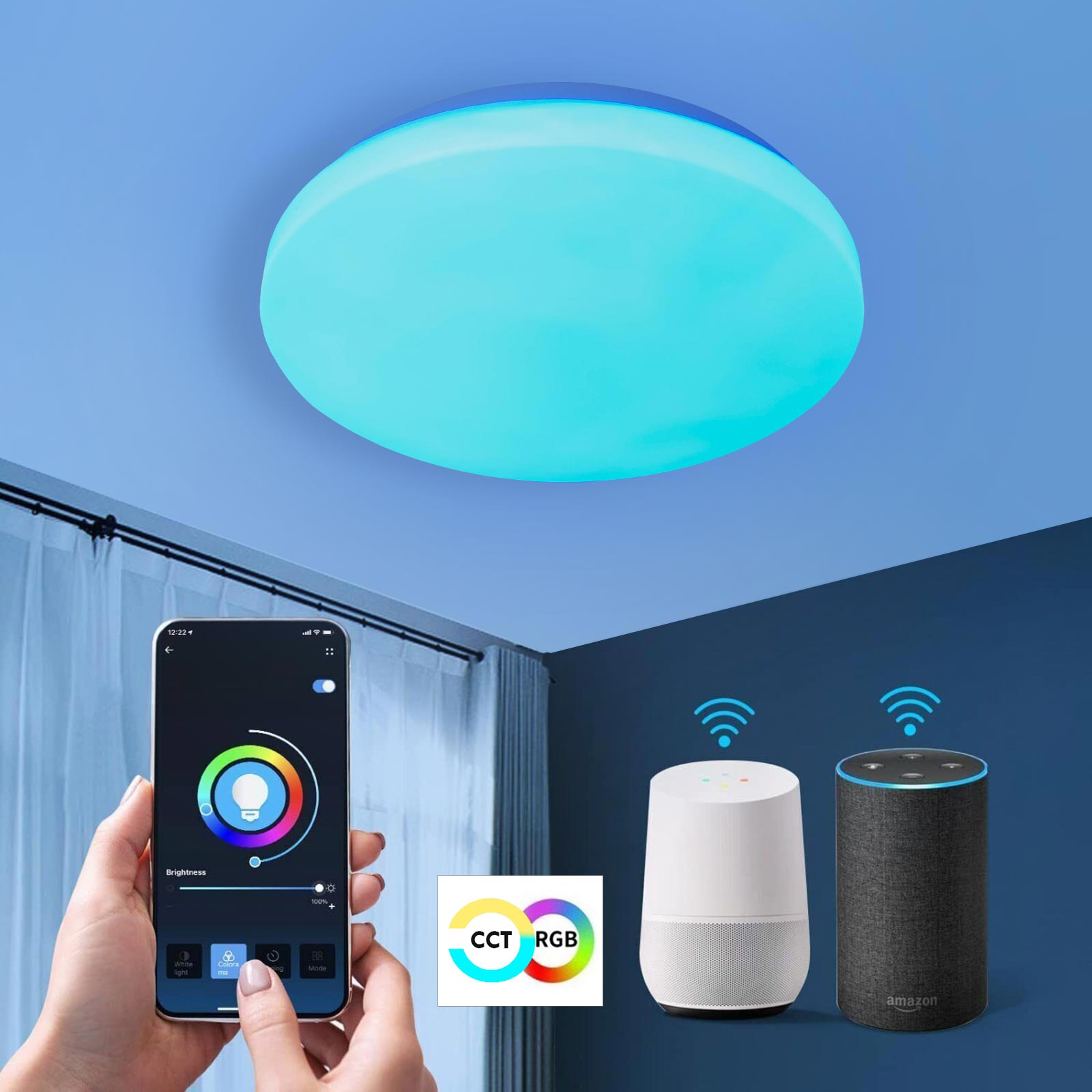 Moderna lámpara de techo LED SMART 20W RGB CCT WiFi lámpara multicolor ...