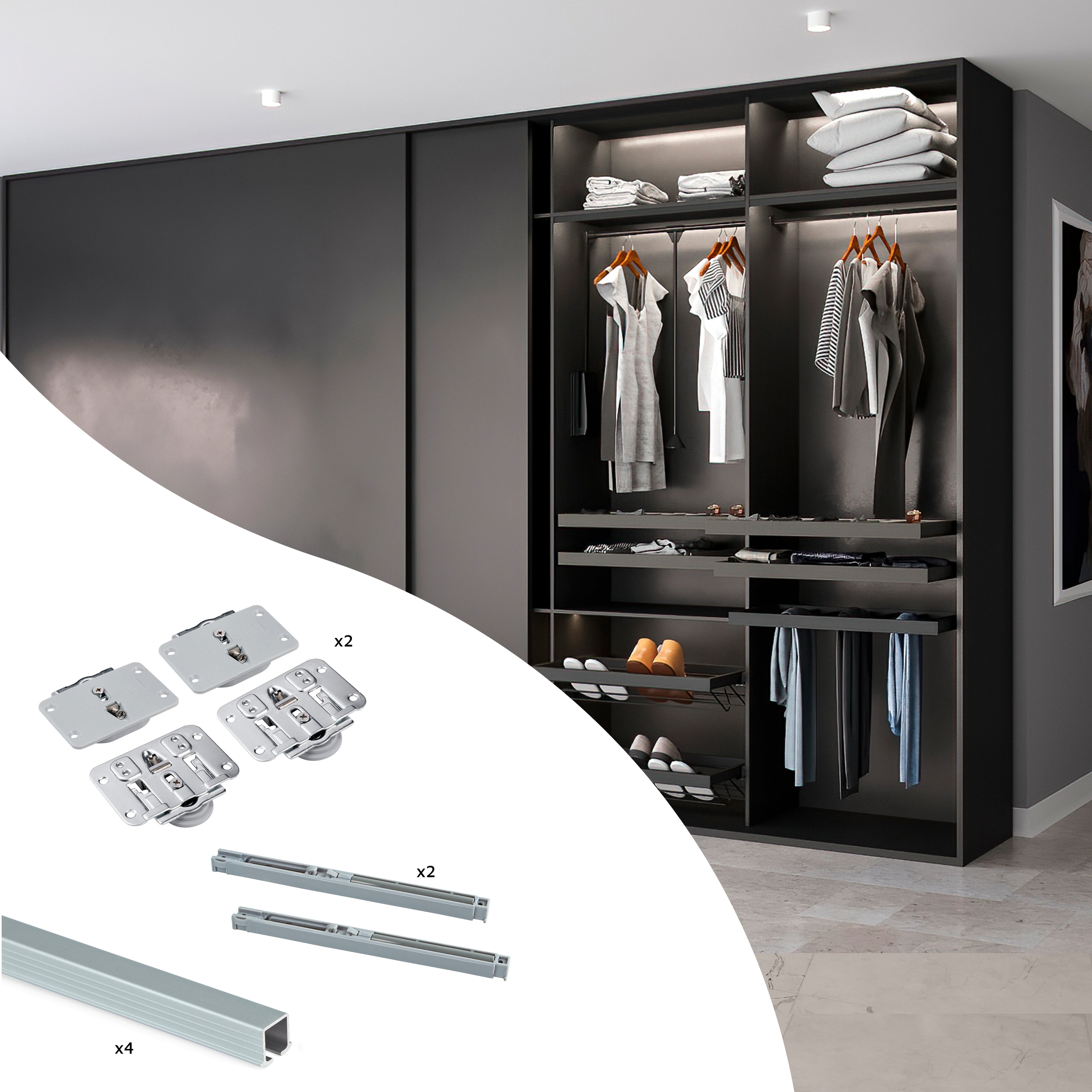 Emuca Kit de ferrures pour Flow 2 portes coulissantes et armoire à ...