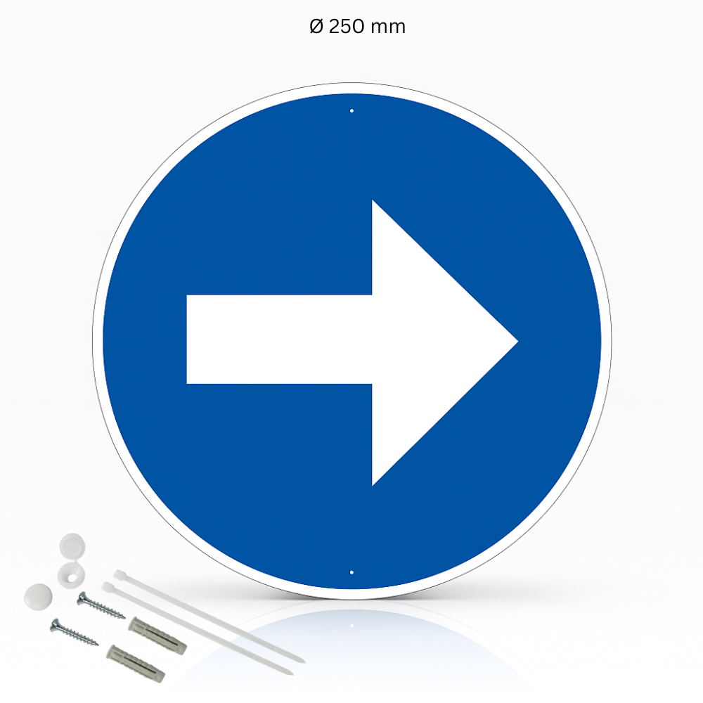 Flèche à droite panneau signalisation rond prépercé en aluminium + kit ...