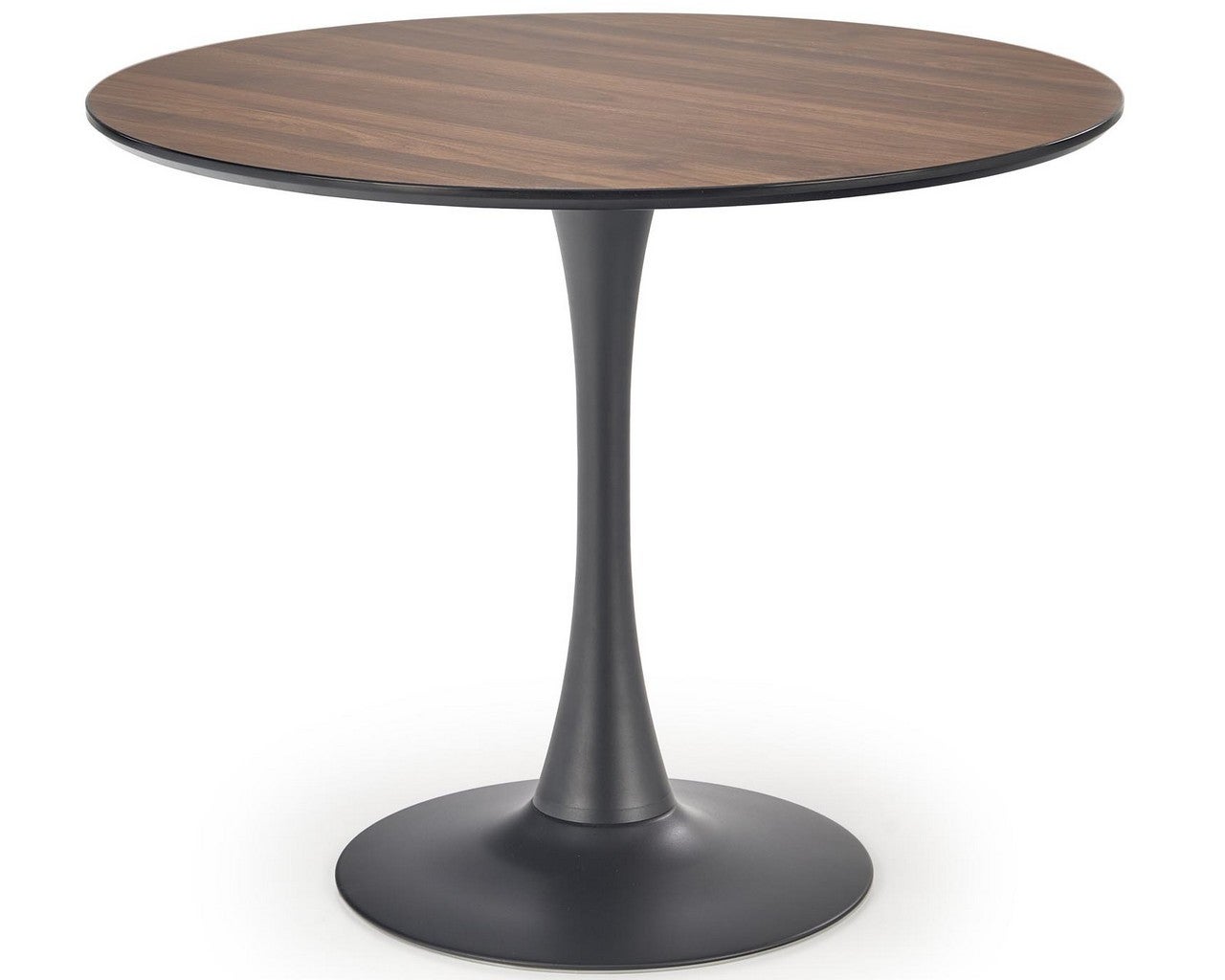 Table ronde 90 cm aspect noyer avec pied central noir Sirocco | Leroy ...