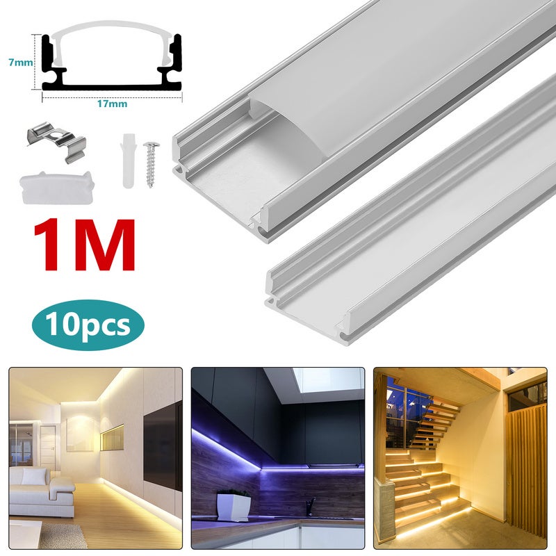 Profilé LED en aluminium, profilé LED en forme de U 10 x 1 m, profilé ...