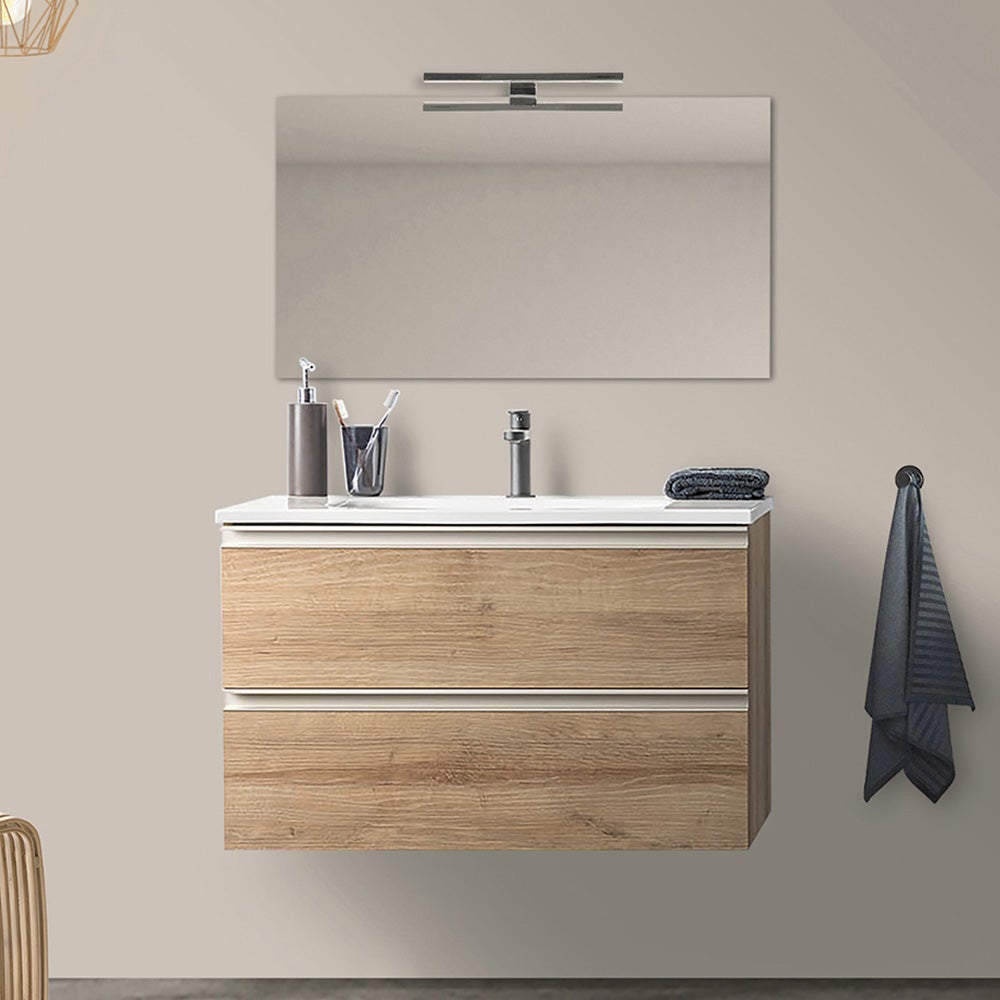 Mobile bagno sospeso 100 cm rovere miele con lavabo e specchio Master ...