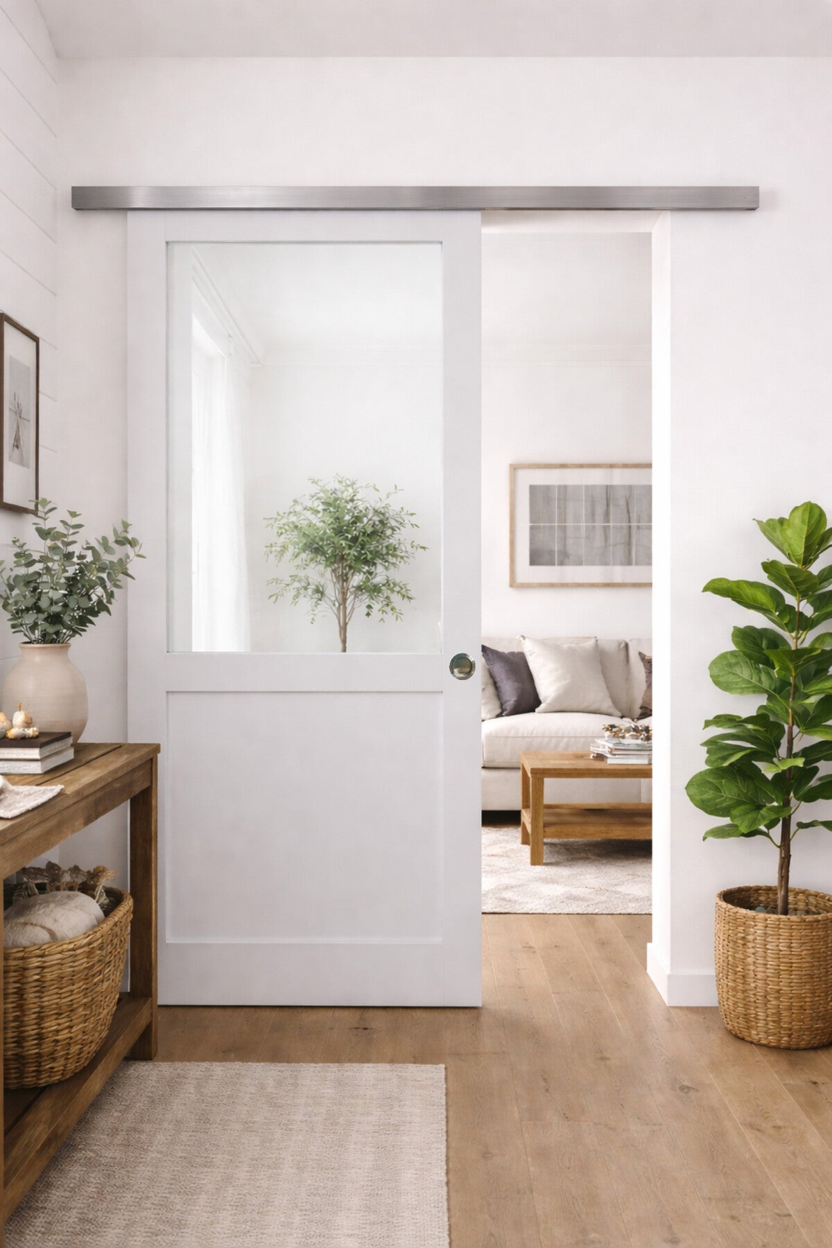 Porte Coulissante Atelier Blanc H204 X L93 Cm Sans Meneau, Rail Alu ...