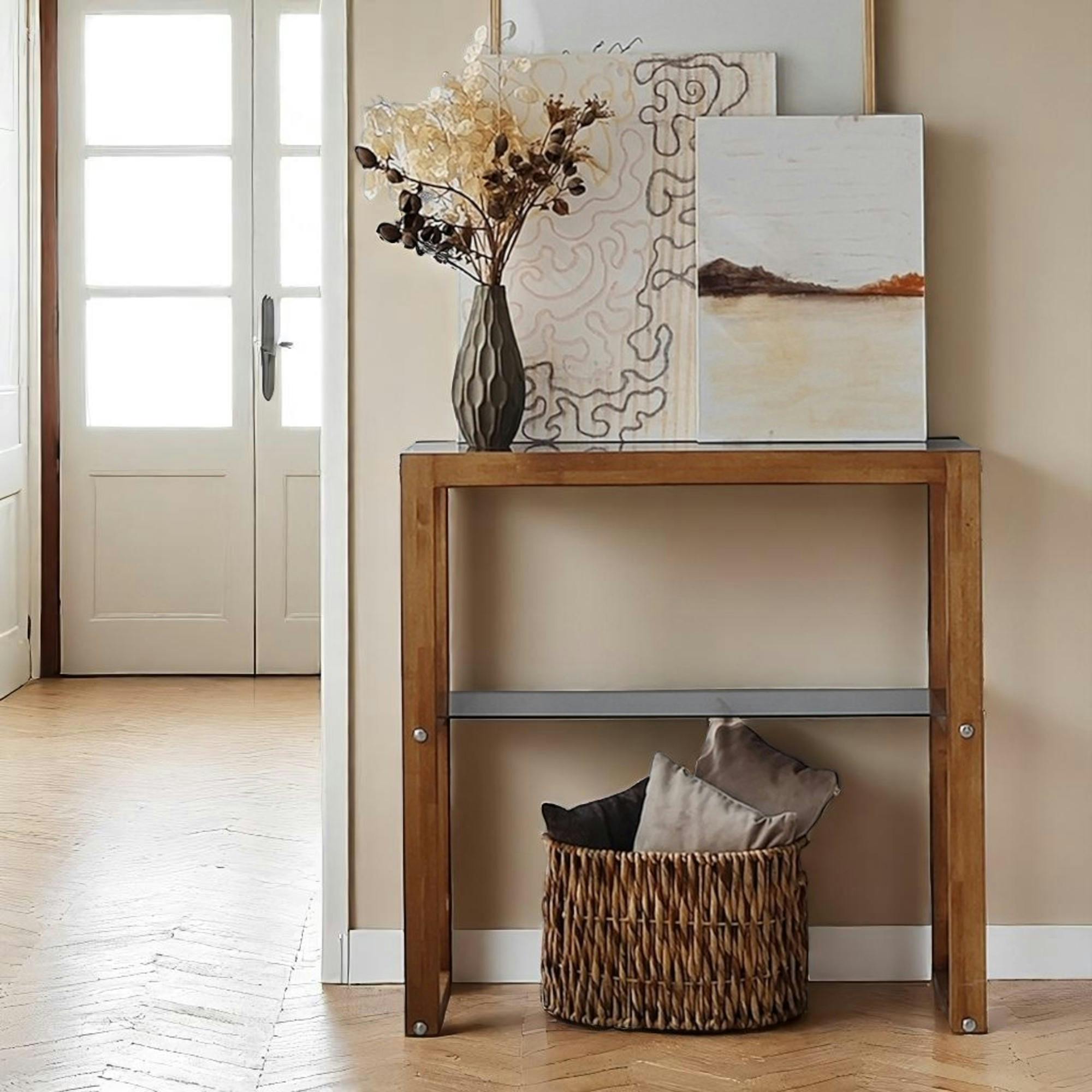 Console de salon verre teinté bois brun - 2 plateaux LHASA | Leroy Merlin
