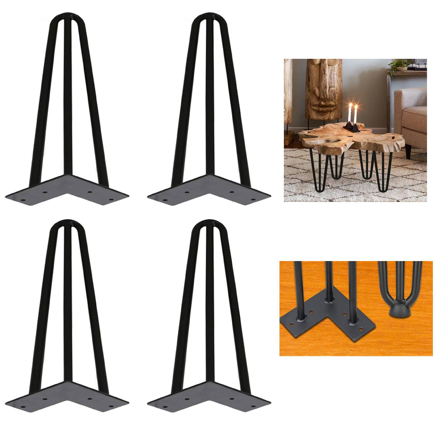 Set 4 Pied Epingle en Métal,3 stands Pied de Table 15cm Jambes en métal ...