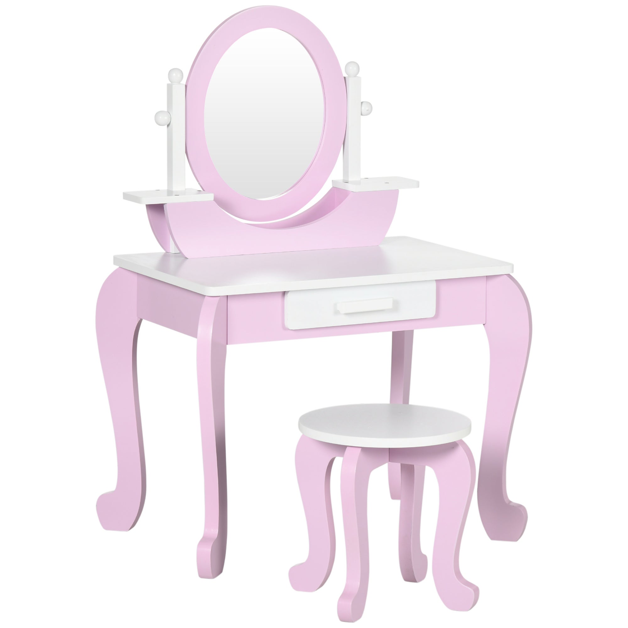 Kids Dressing Table Set, with Mirror, Stool, for Ages 3-6 Years - Pink ...