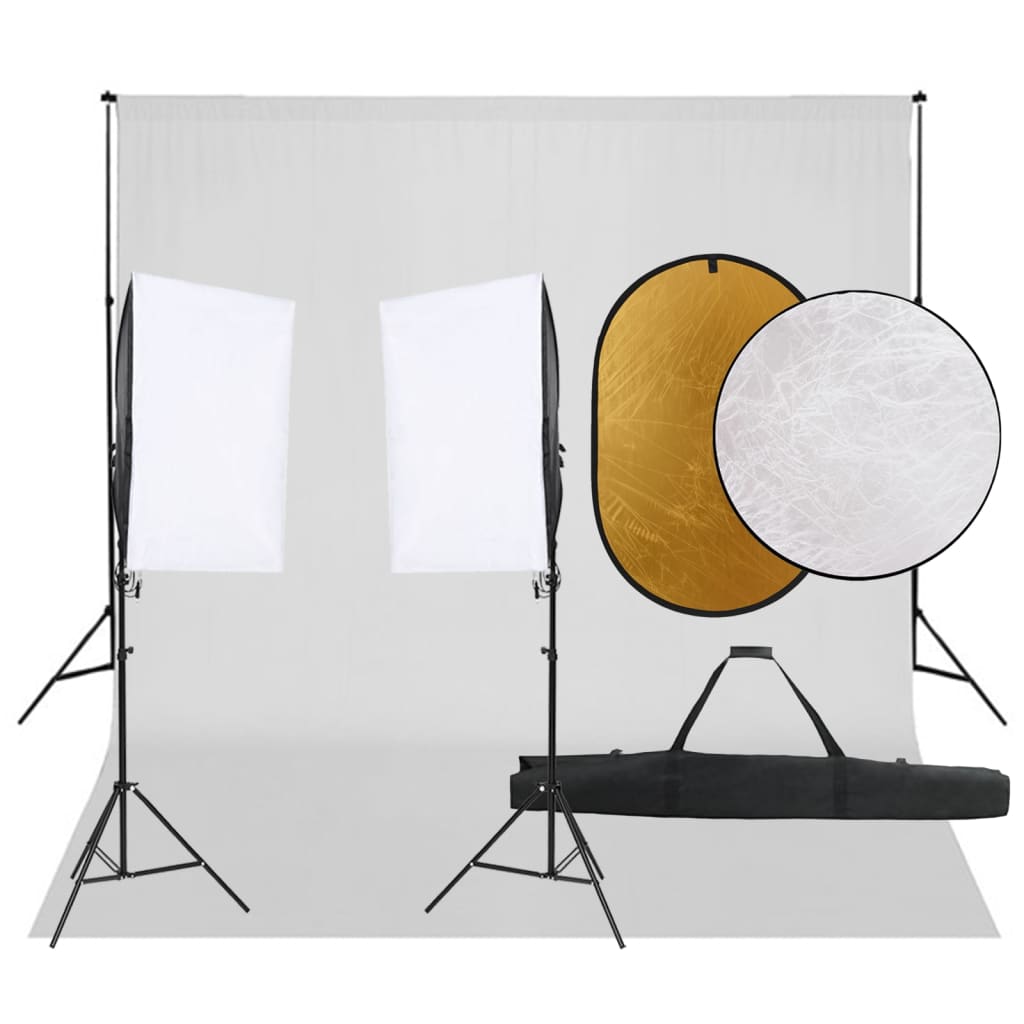 Kit de studio photo avec éclairage toile de fond et réflecteur vidaXL ...