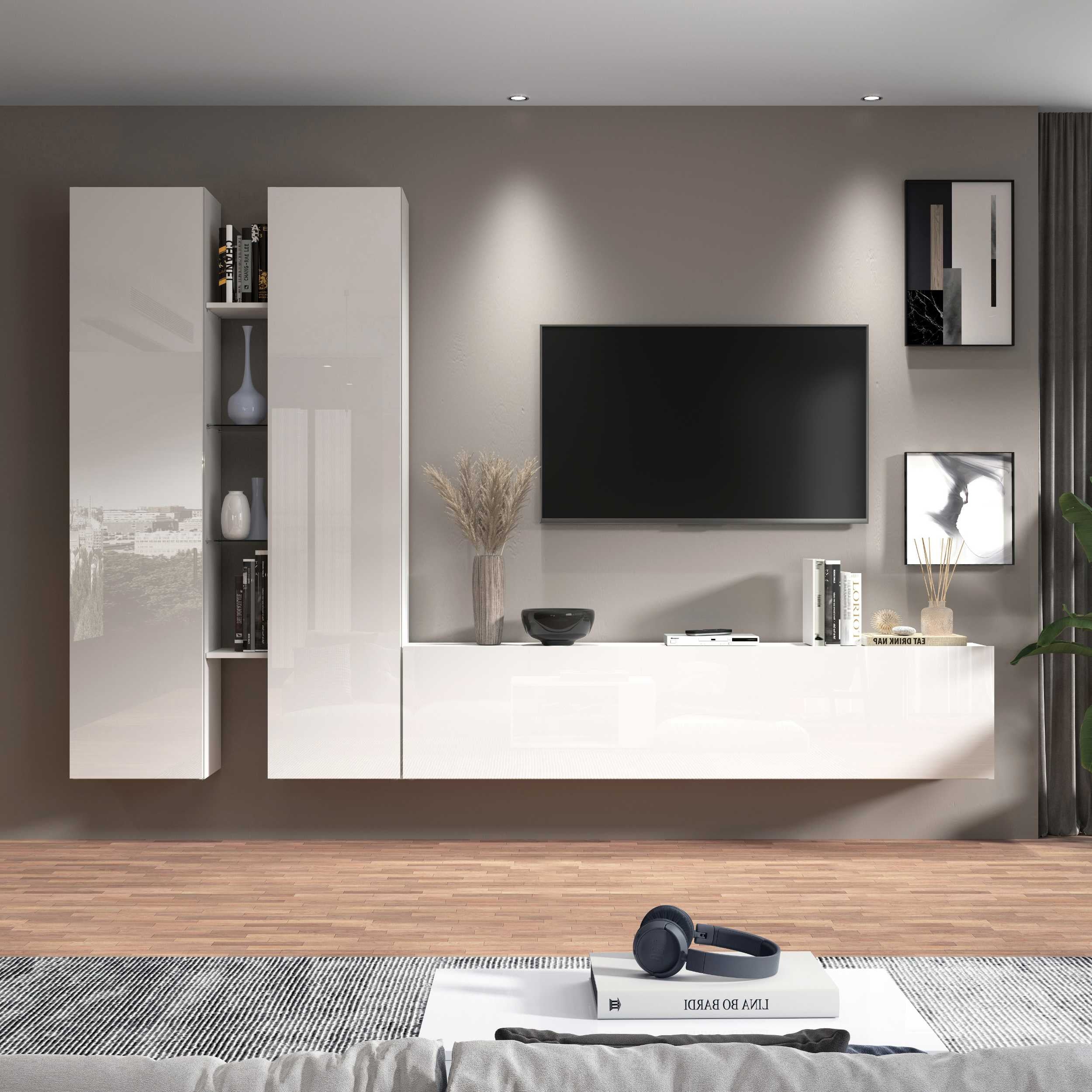Mur TV Maruska pour salon blanc brillant 260x30x180 cm | Leroy Merlin