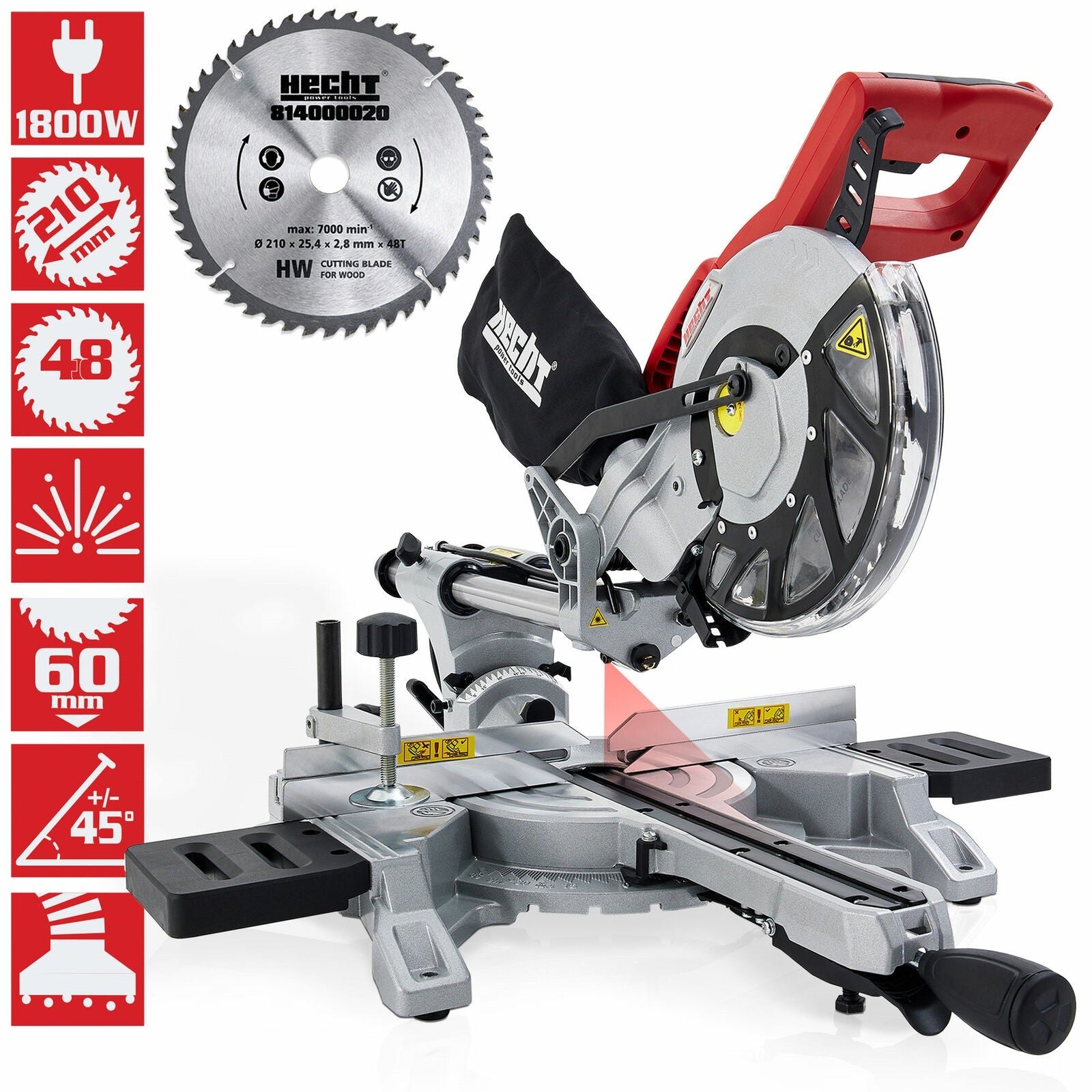 Hecht 828 Scie à onglet 1800 W Mini Scie circulaire avec laser 4900tr ...