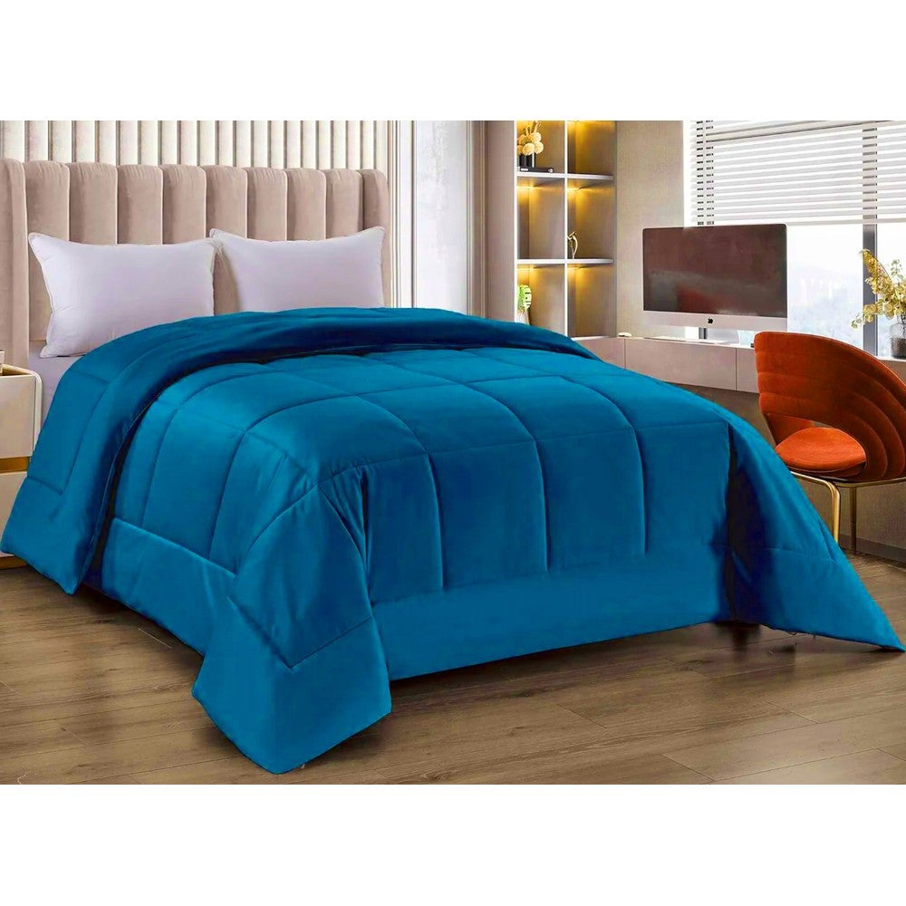 COUETTE Couette en Velours Doux BLEU PÉTROLE Effet Plume 2 Lits Doubles ...