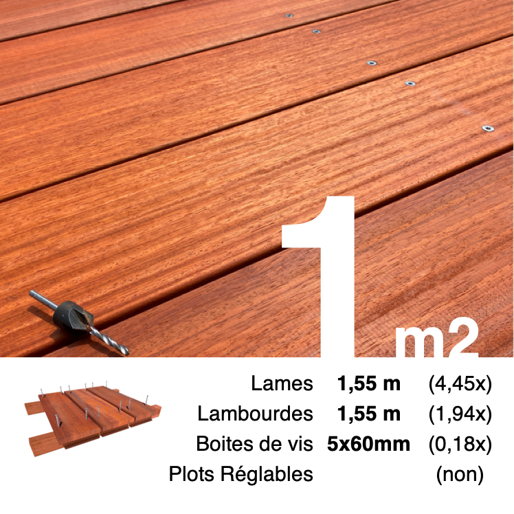 Kit terrasse bois exotique PADOUK pour 1 m² • Lames 1,55 m, lambourdes ...