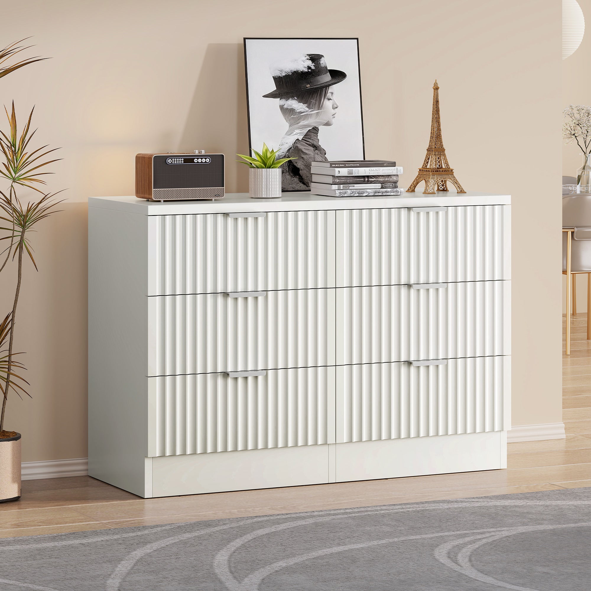 Commode YITAHOME 6 Tiroirs - Chambre à Coucher - Blanc - 100W x 38D x ...