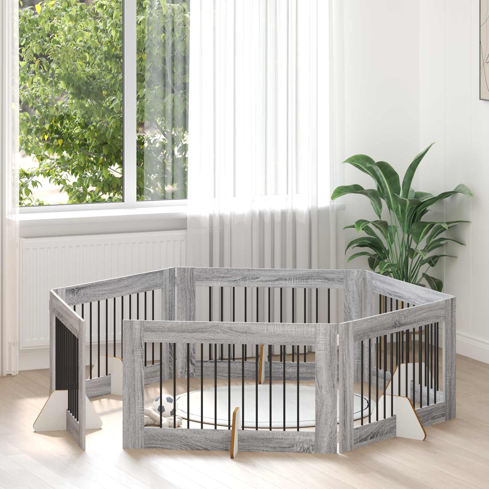 Puerta para perros plegable con soportes 6 pcs Gris | Leroy Merlin