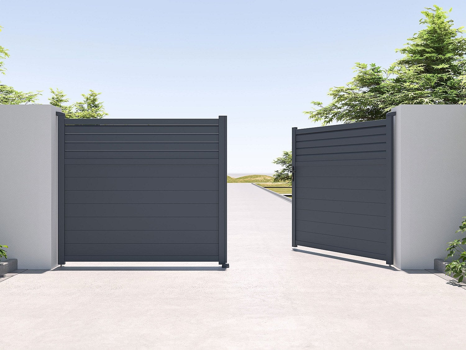 Portail électrique battant aluminium persienné L397 x H181 cm ...