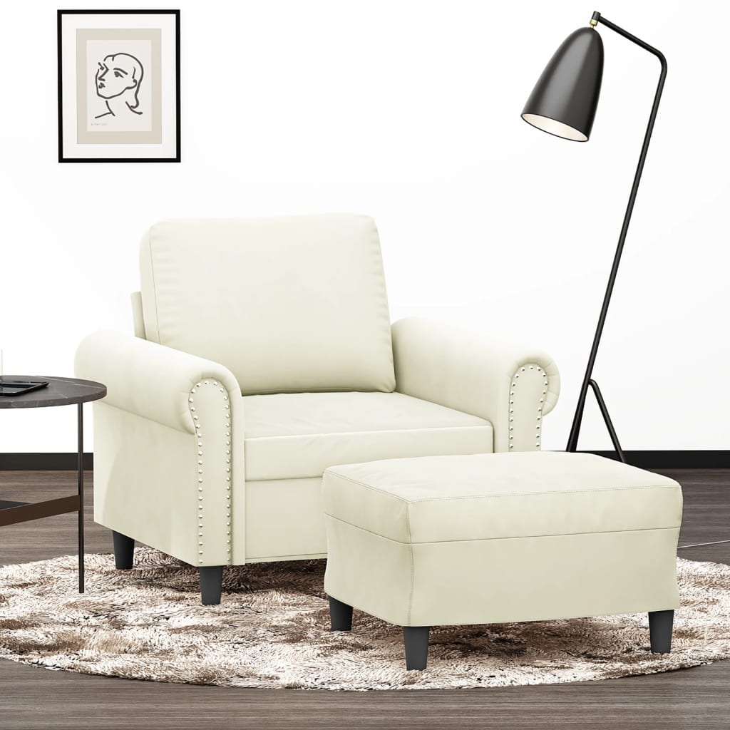 VidaXL Sillón con taburete terciopelo crema 60 cm | Leroy Merlin