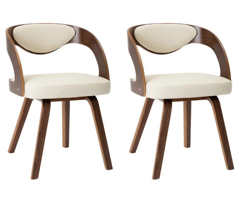 Chaise de salle à manger bois foncé et simili cuir beige Canva - Lot de ...