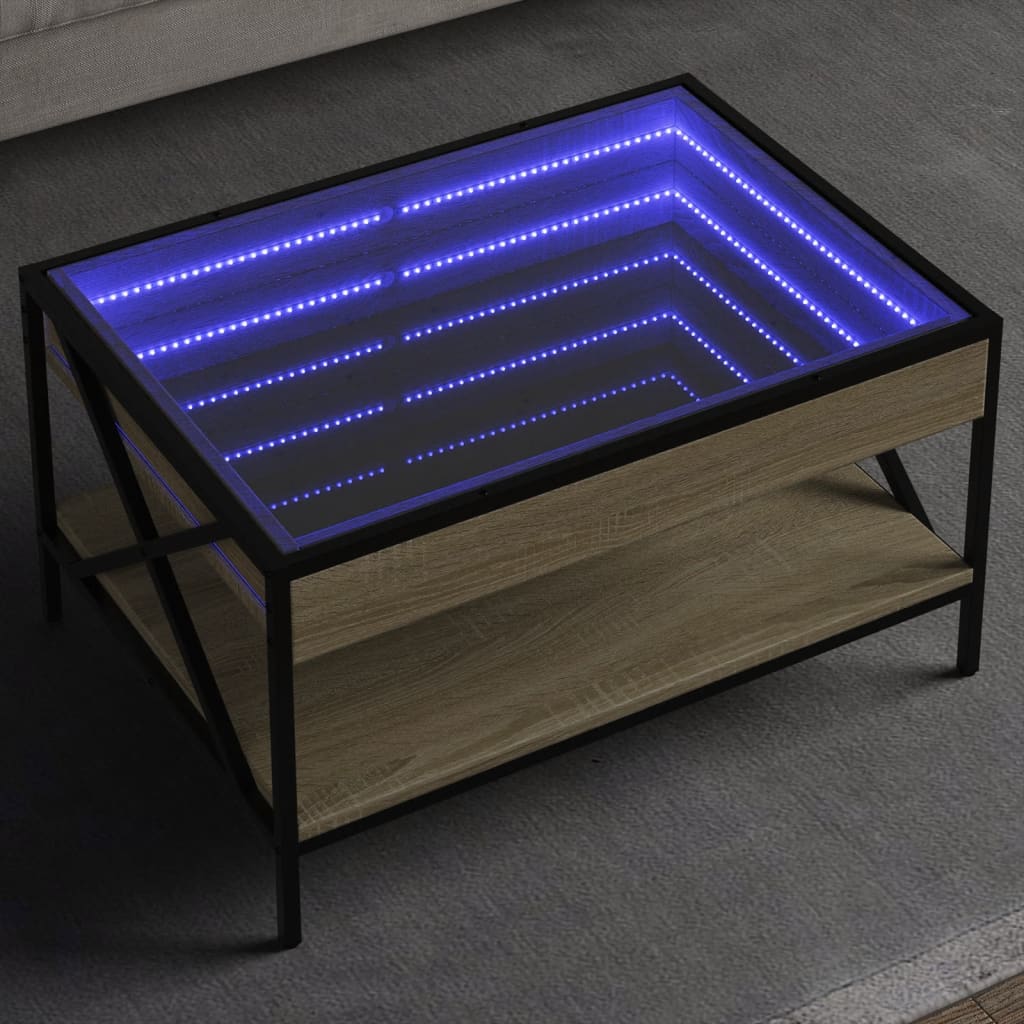 Table basse avec LED infini chêne sonoma 70x50x38 cm | Leroy Merlin