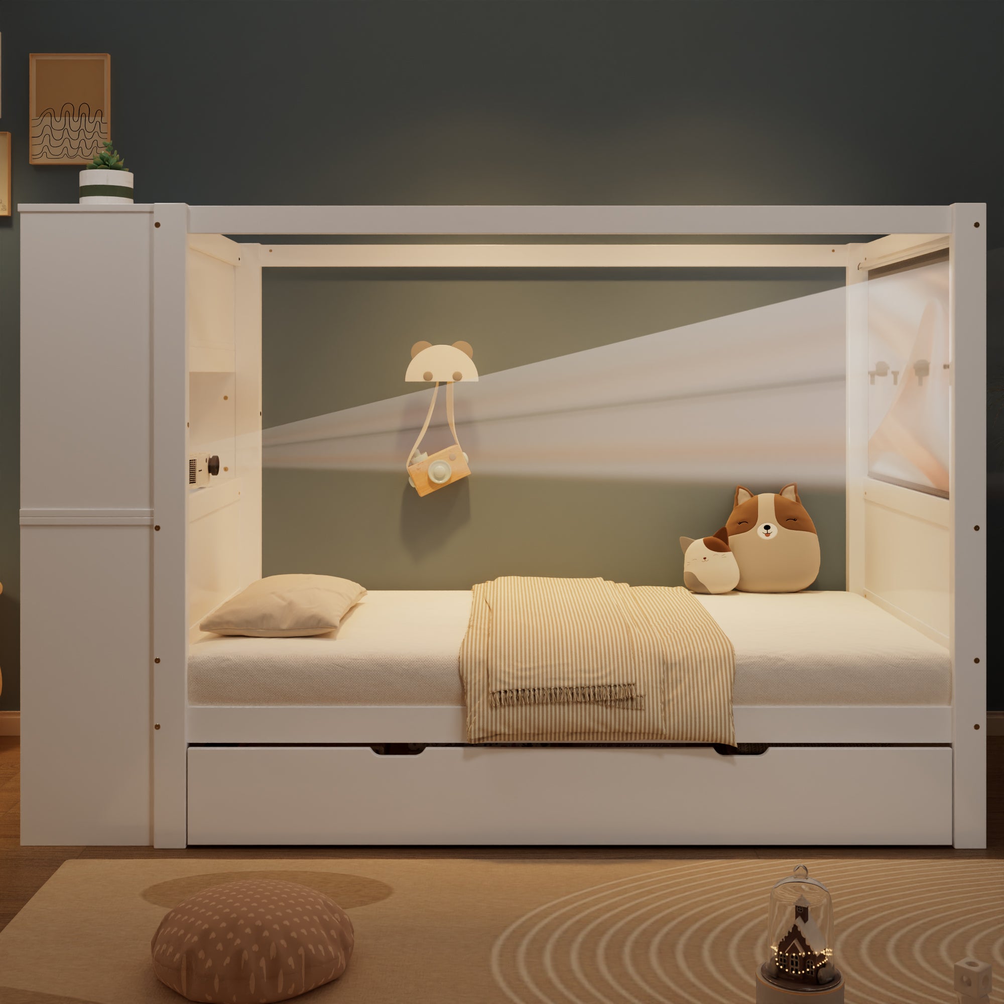 Lit simple 90x200 cm – Lit enfant avec barrière de sécurité, rangement ...