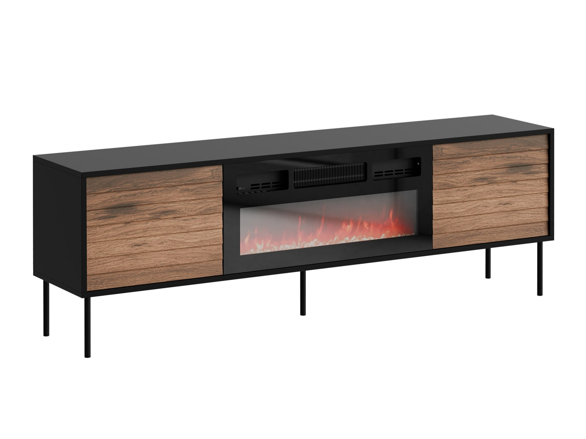 Meuble TV Charlotte Y107, Noir, Noyer, 180x60x40cm | Leroy Merlin