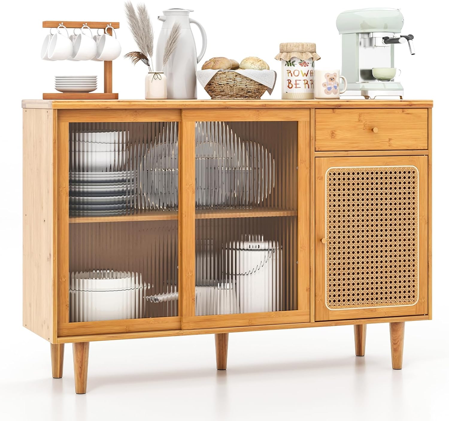 COSTWAY Credenza Buffet da Cucina con 2 ante in vetro, Mobile Bar ...