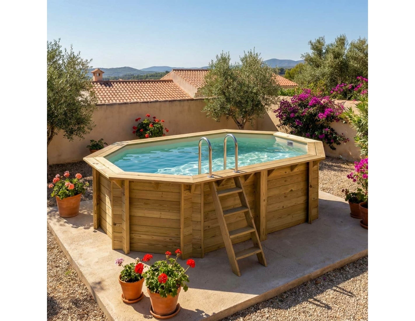 Piscina de madera NEMO 4.3 x 3 – H.1.18 m, arena, sobre bastidor - sin ...