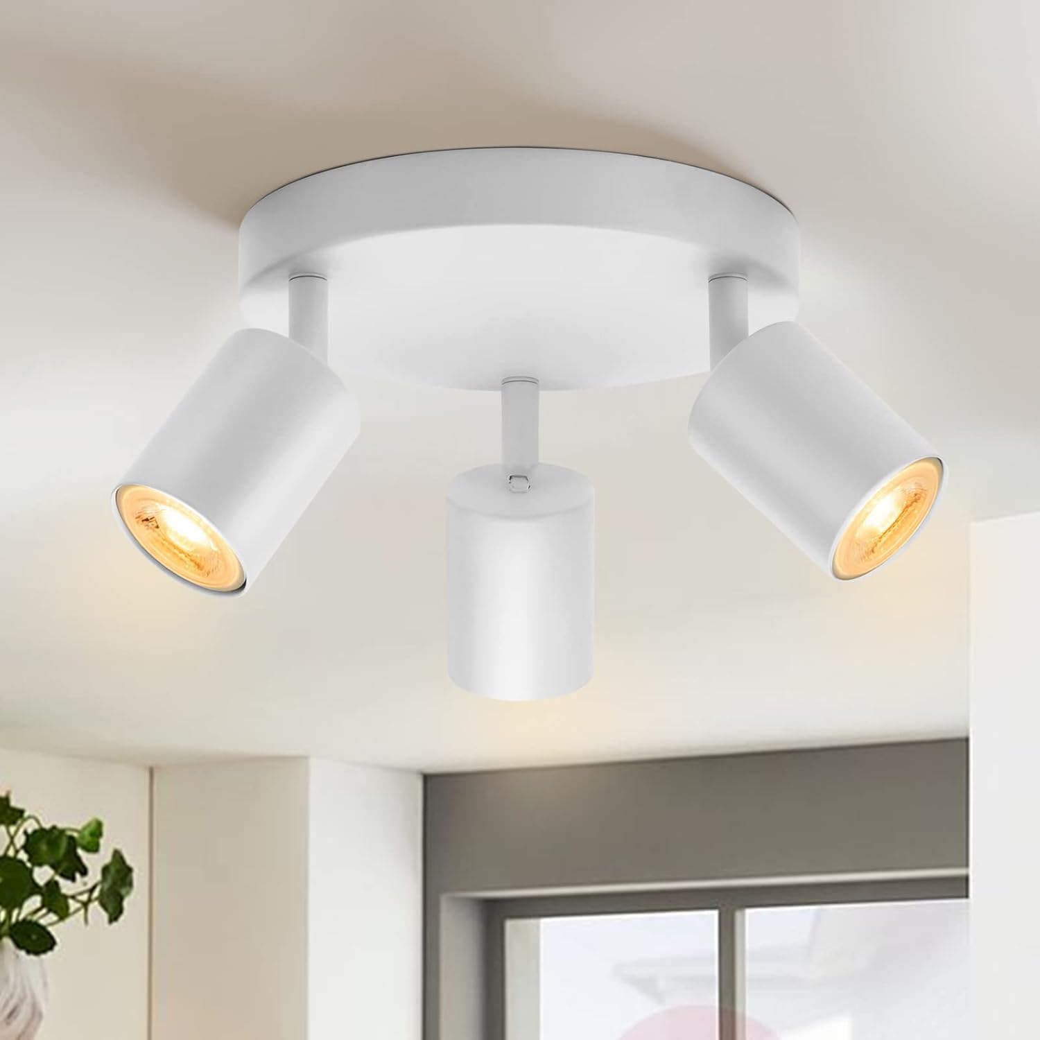 Plafonnier LED 220V, 3 spots orientables, spot rond GU10 - adapté pour ...