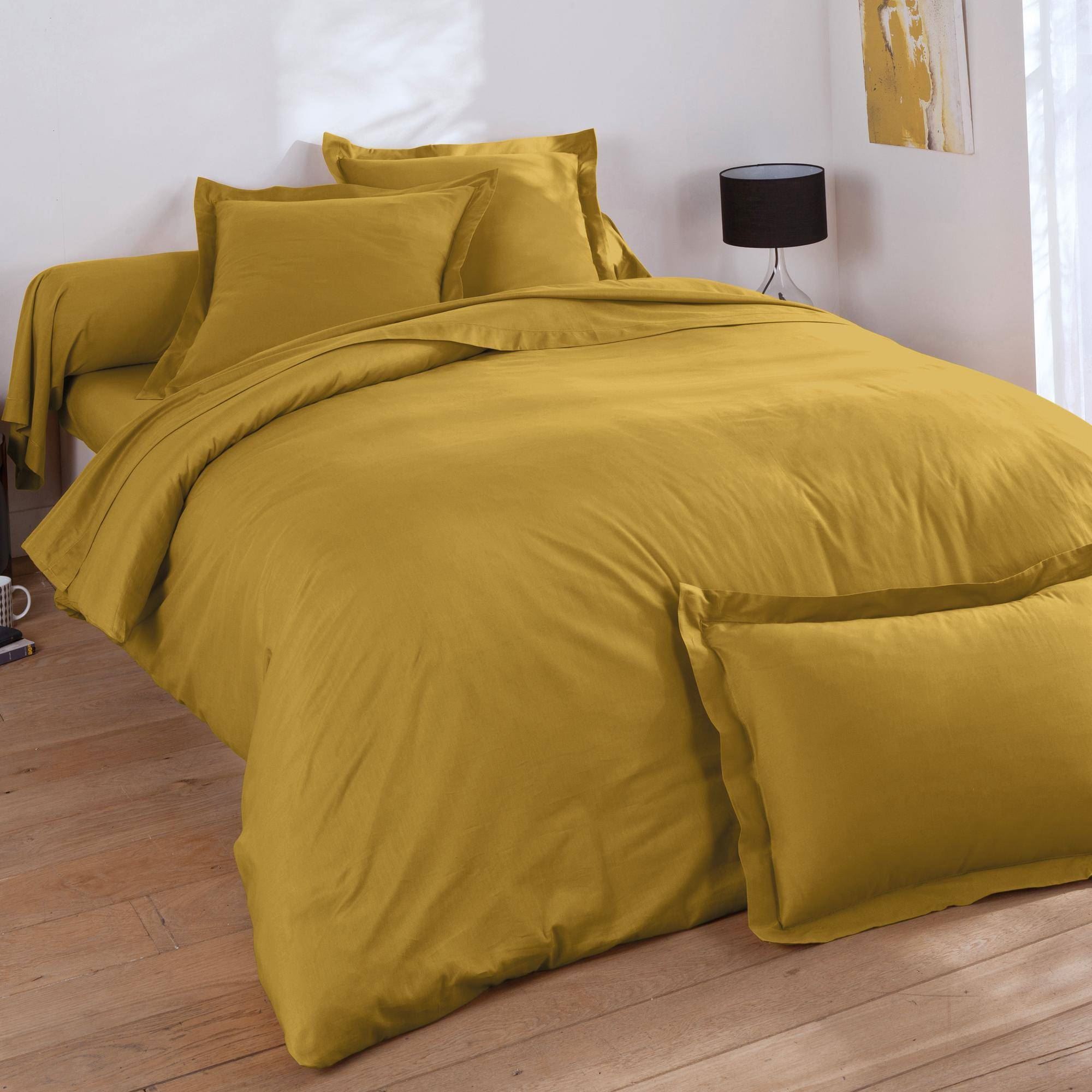 Drap-housse COTON UNI LAURÉAT 80x200x28 jaune ocre en coton | Leroy Merlin
