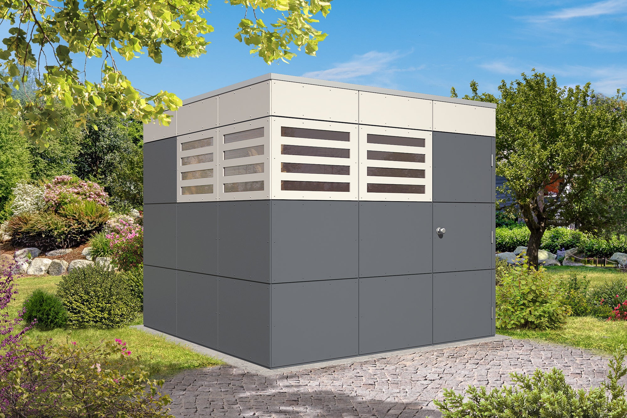 Abri de jardin bois SKAN HOLZ Perth 3, 253x253cm, gris ardoise ...