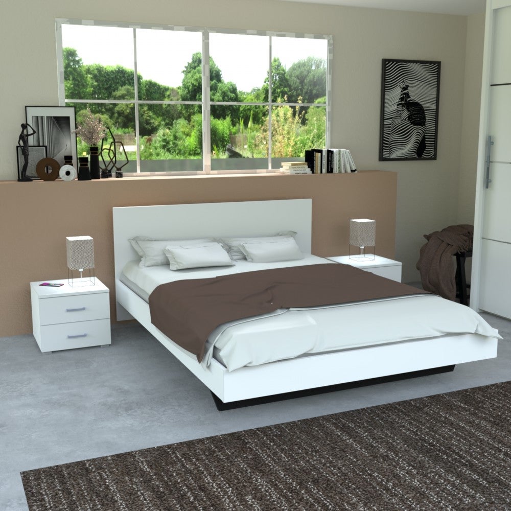 Lit LOFT 140x190 + 2 chevets + sommier + tête de lit / Blanc | Leroy Merlin