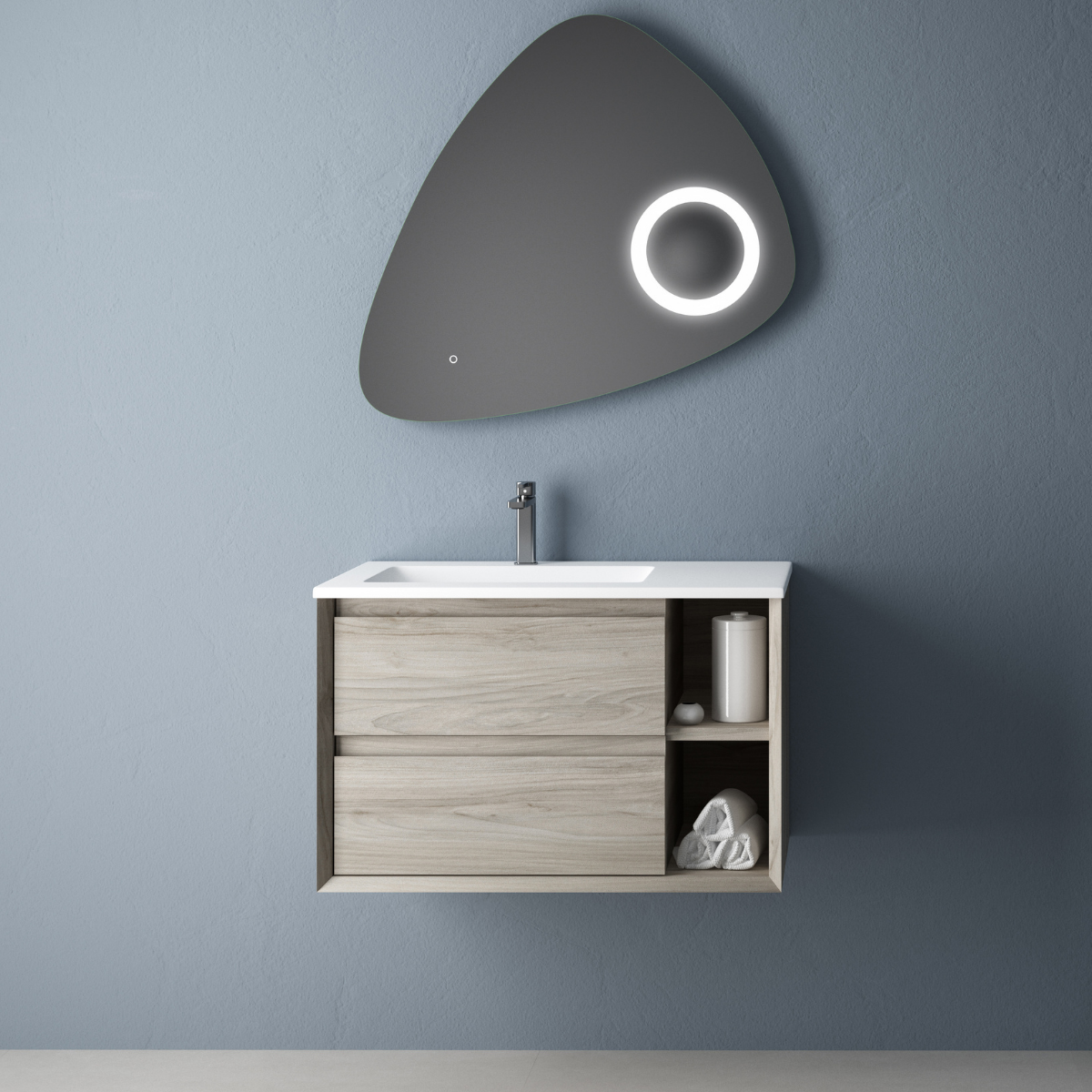 Mueble de Baño Suspendido con Lavabo Cerámico | 90 cm | 2 cajones Cierre Amortiguado y ...