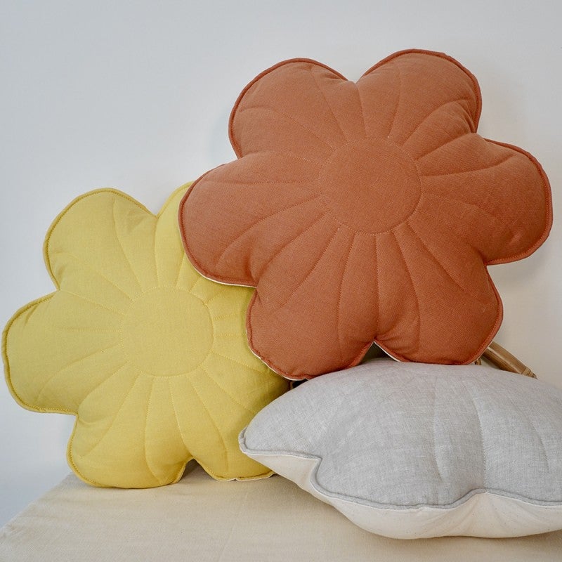 Coussin fleur lin & coton BLOOMLIN- Orange | Leroy Merlin