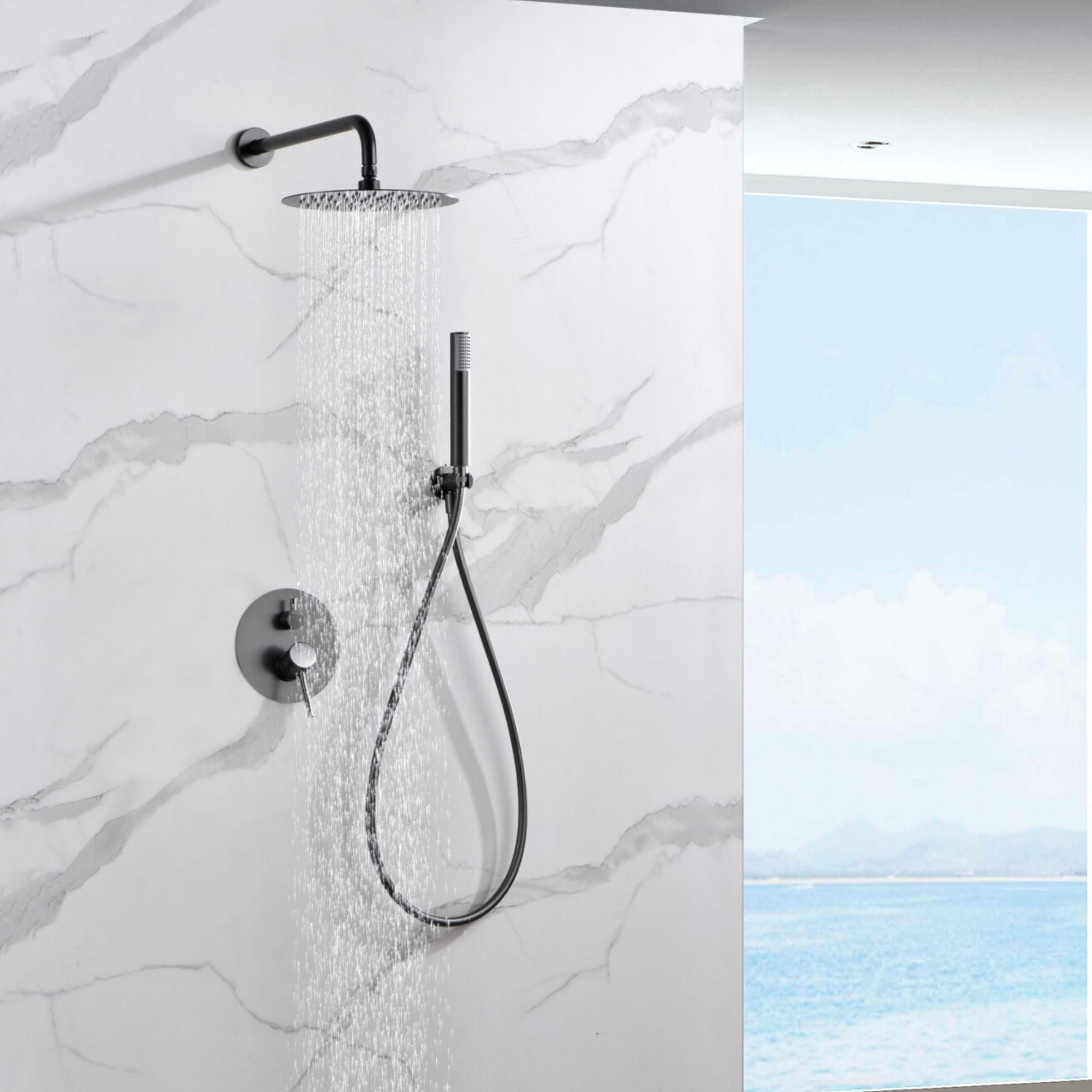 IMEX - Colonne de Douche Encastrée Thermostatique Noir Salle de Bain ...