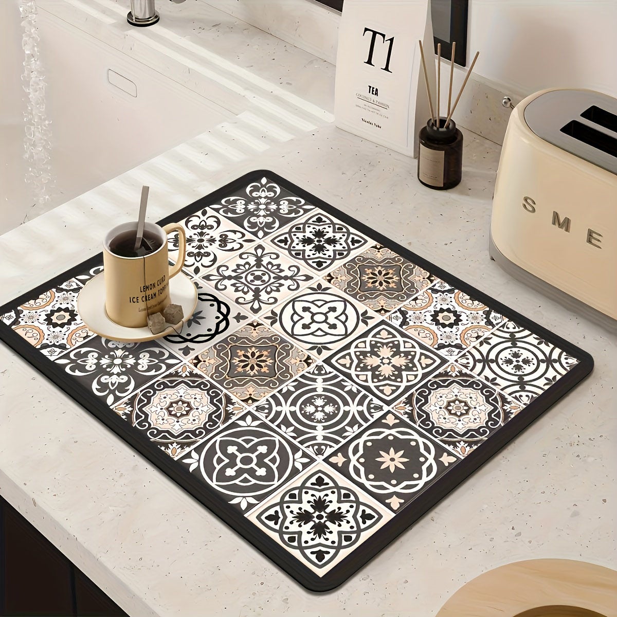 ZAEWRY Alfombrilla vintage para cafetera, 50 x 40 cm, para escurrir ...