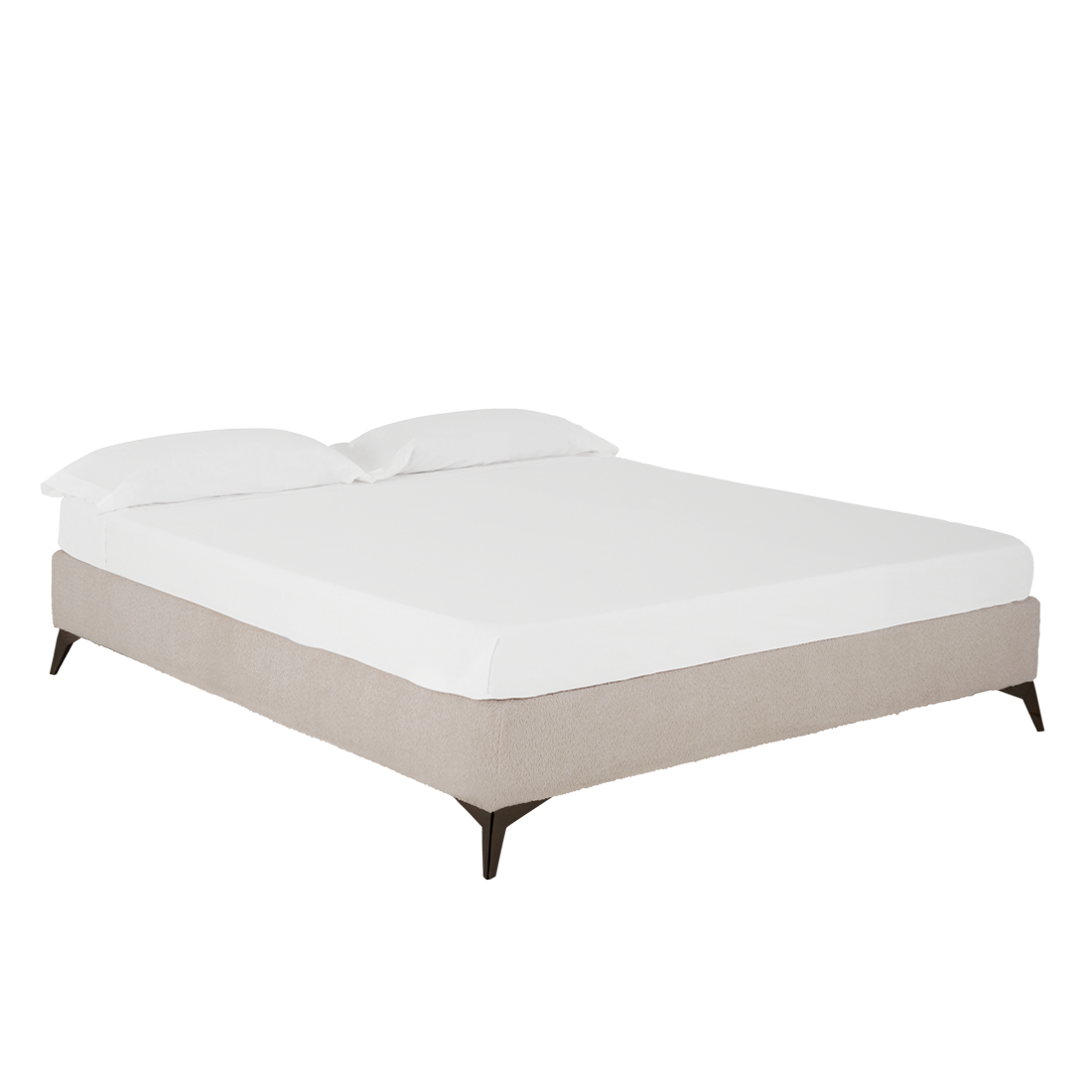 BERTA - Base tapizada de bouclé gris claro para colchón 135x207cm ...