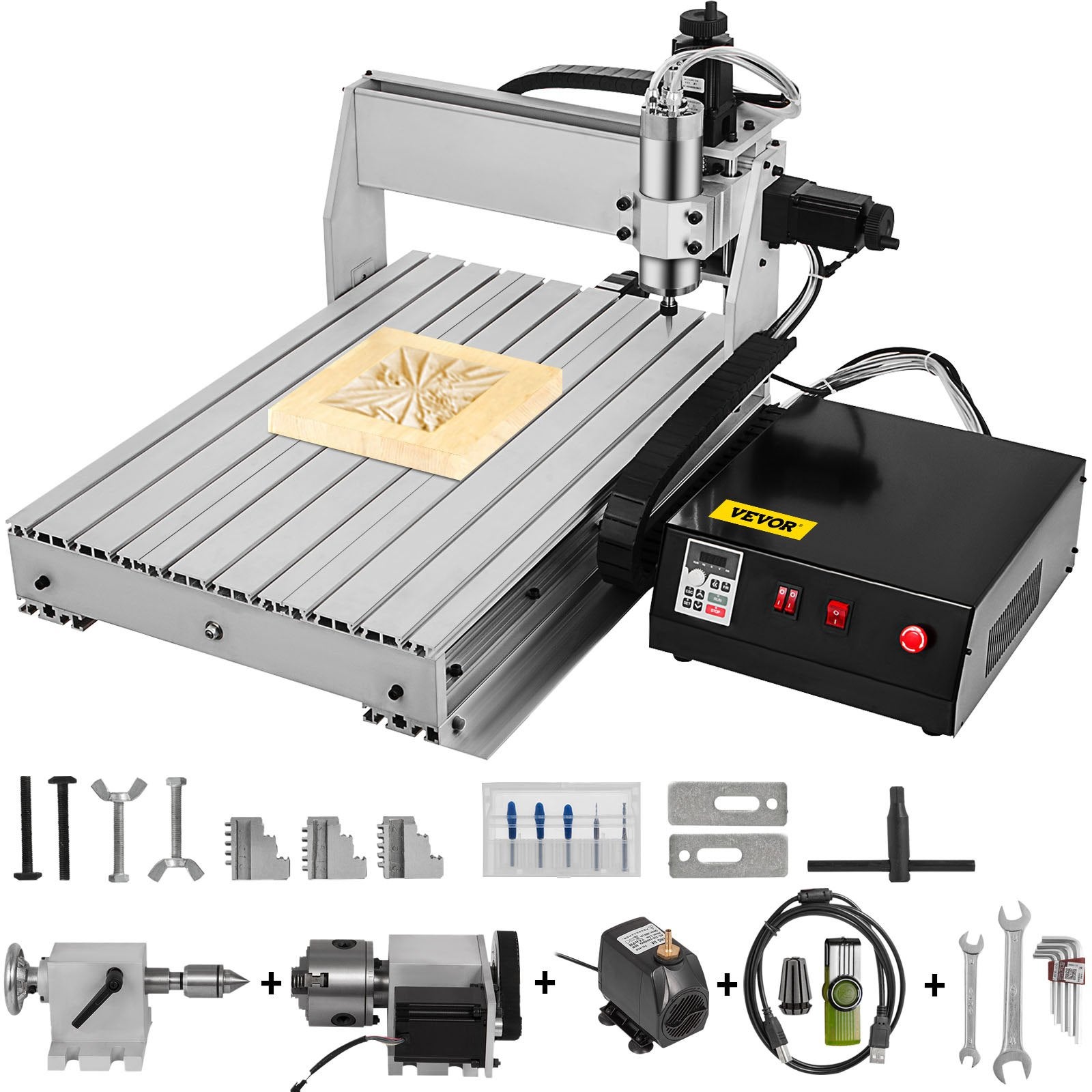 Machine de Gravure CNC VEVOR 6040 4 Axes Kit Graveur Routeur 800 W ...