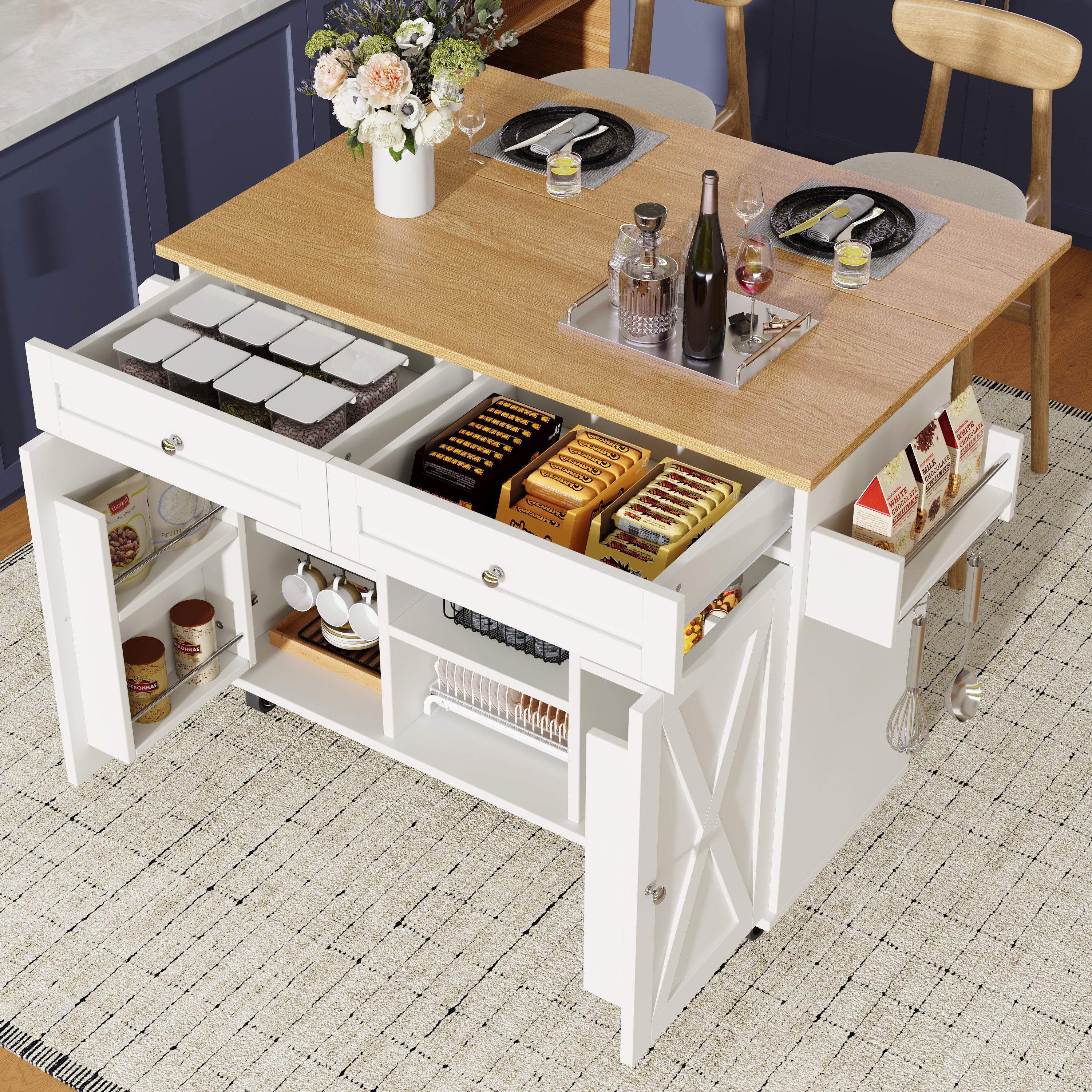 Isla de cocina moderna 134x45,2x89 cm - 2 cajones y 2 puertas ...