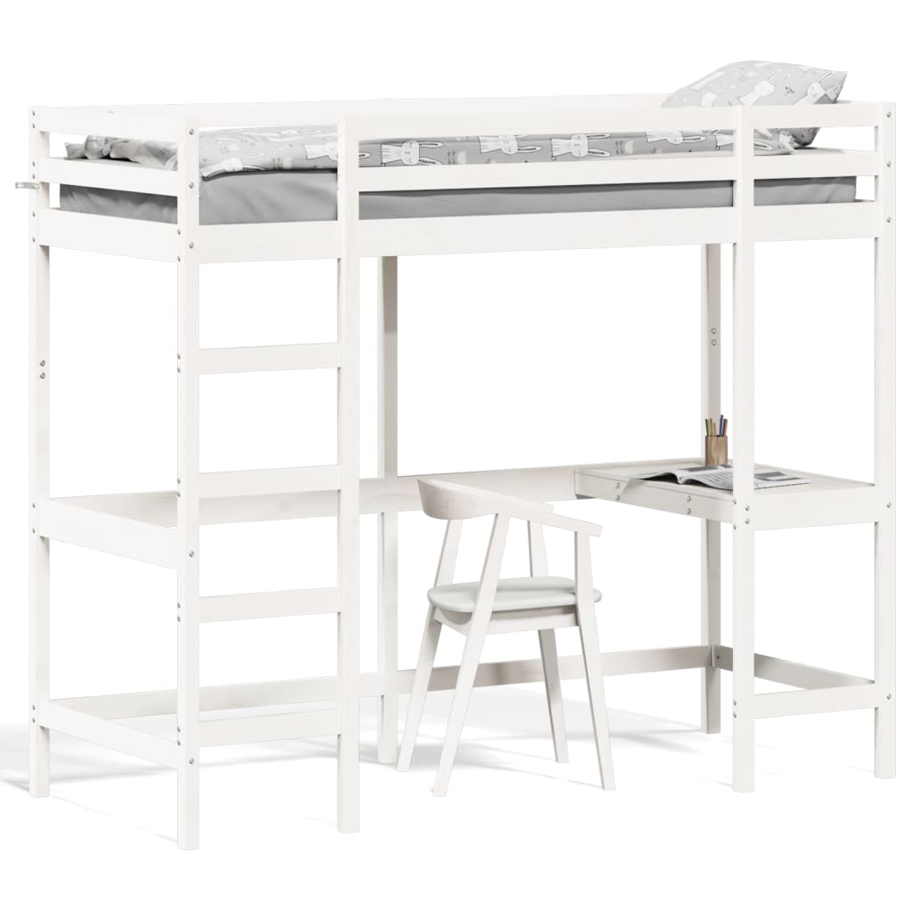 Lit haut avec bureau, bois de pin massif blanc, 80x200 cm | Leroy Merlin