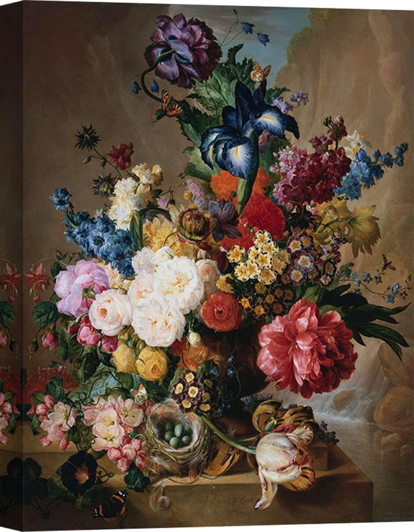 Peinture, nature morte sur toile - Jan Van Os, Coquelicots, pivoines et ...