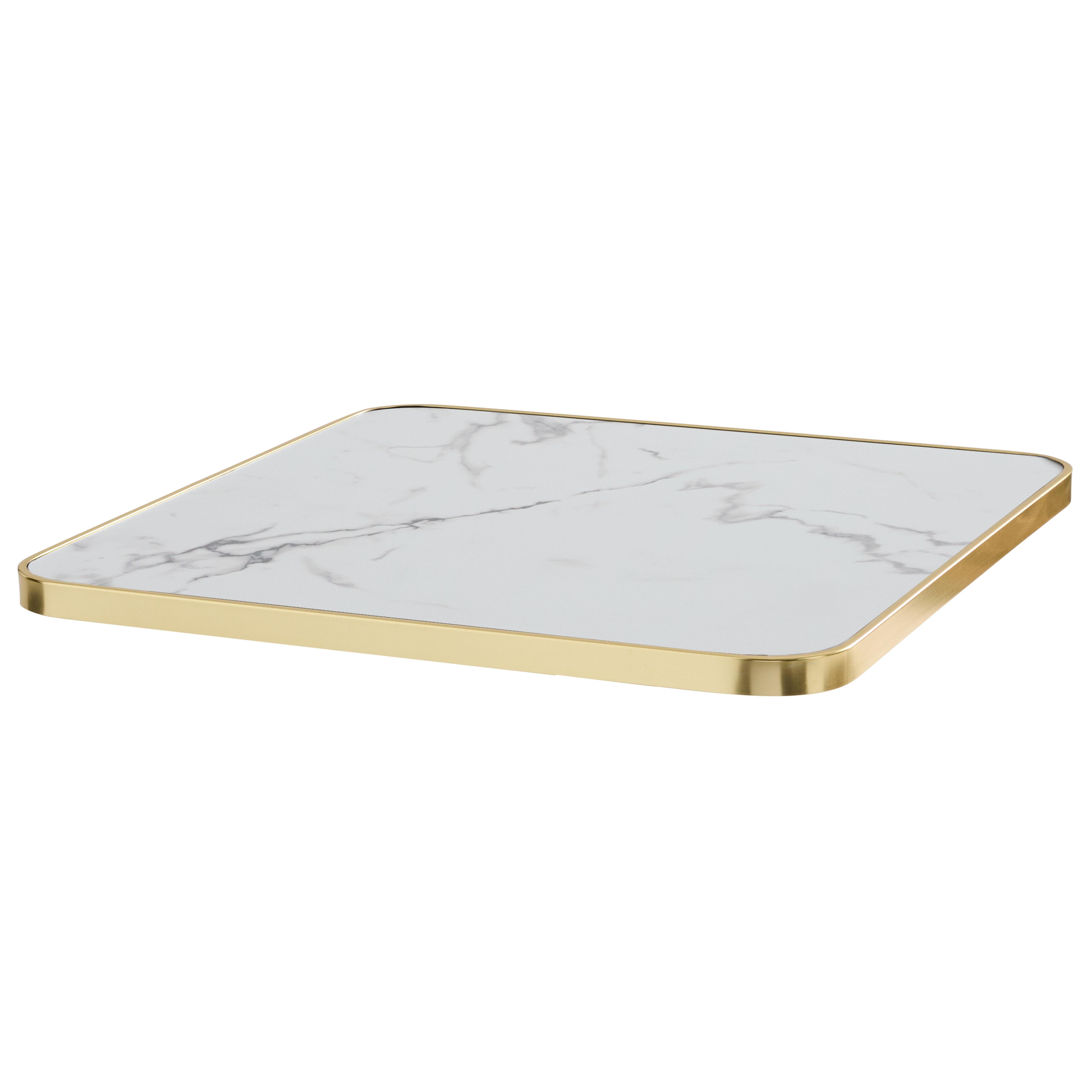 Tablero cuadrado de mármol blanco con borde dorado 60 cm | Leroy Merlin
